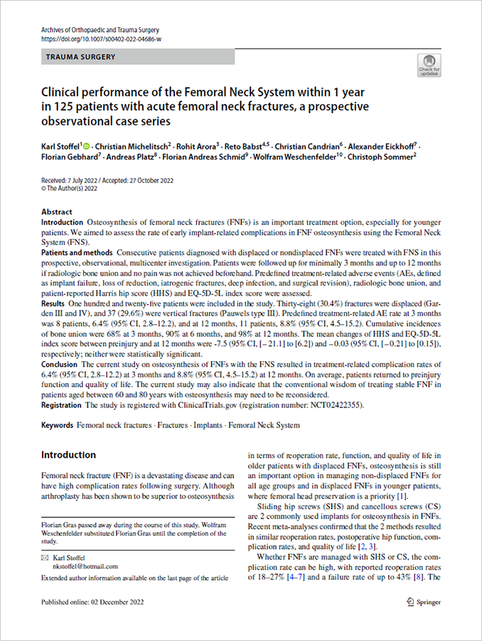 Clinical performance of the Femoral Neck System
